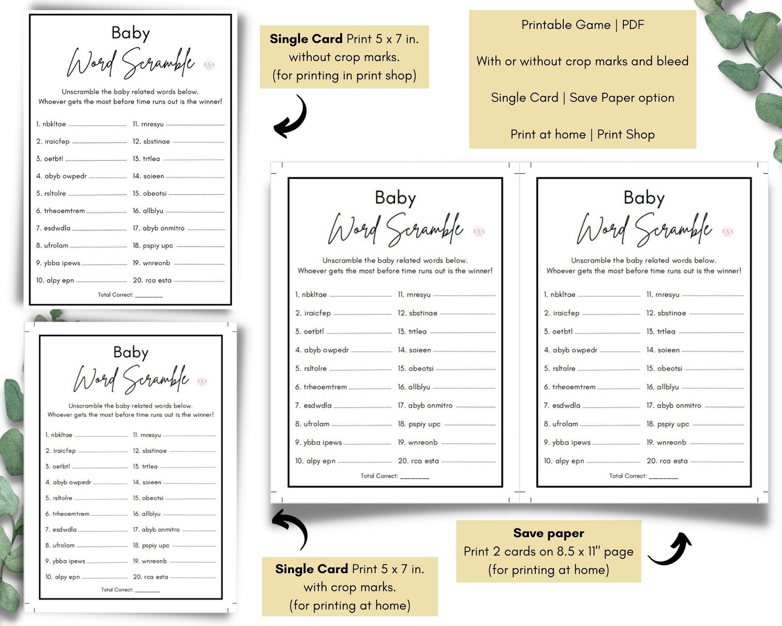 Baby Word Scramble Game, Baby Word Game Printable, Baby Shower Word ...
