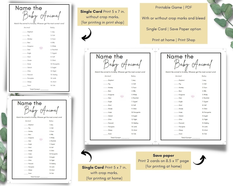 Name the Baby Animal Game: Minimalist Baby Shower (PDF) - Etsy
