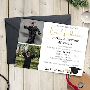 Graduation Party Invitation Template, Two Graduates Invitation With ...