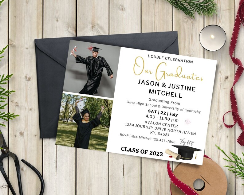 Graduation Party Invitation Template Two Graduates Invitation - Etsy