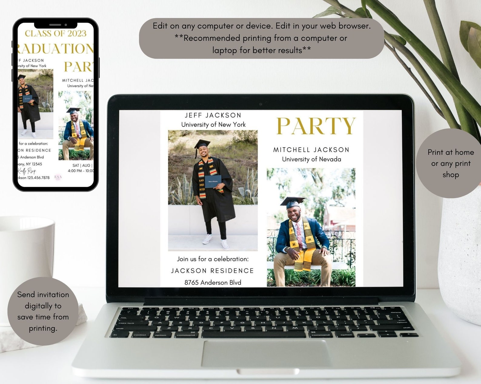 Graduation Party Invitation Template, Two Graduates Invitation With ...