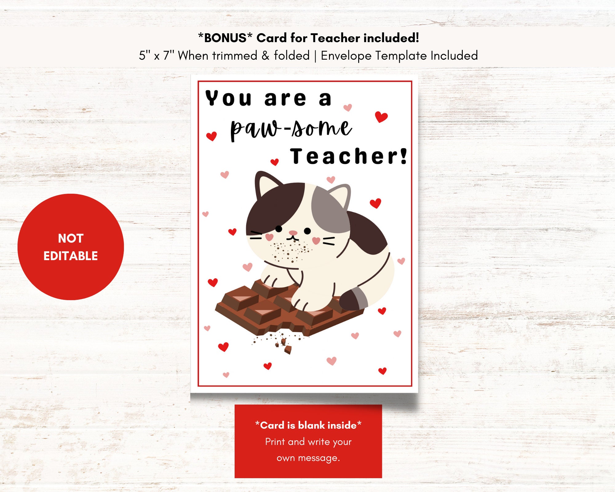 Cat Valentine Card, Valentines Day Card for Kids, Cat Valentine Tag ...