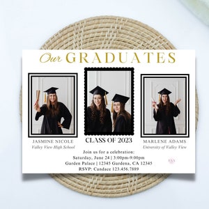 Graduation Party Invitation Template, Two Graduates Invitation With ...