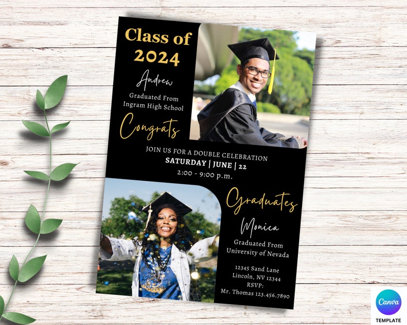Graduation Party Invitation Template, Two Graduates Invitation With ...