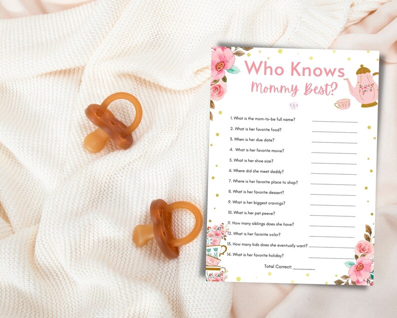 Who Knows Mommy Best Baby Shower Game, Baby Shower Girl, Printable Baby ...