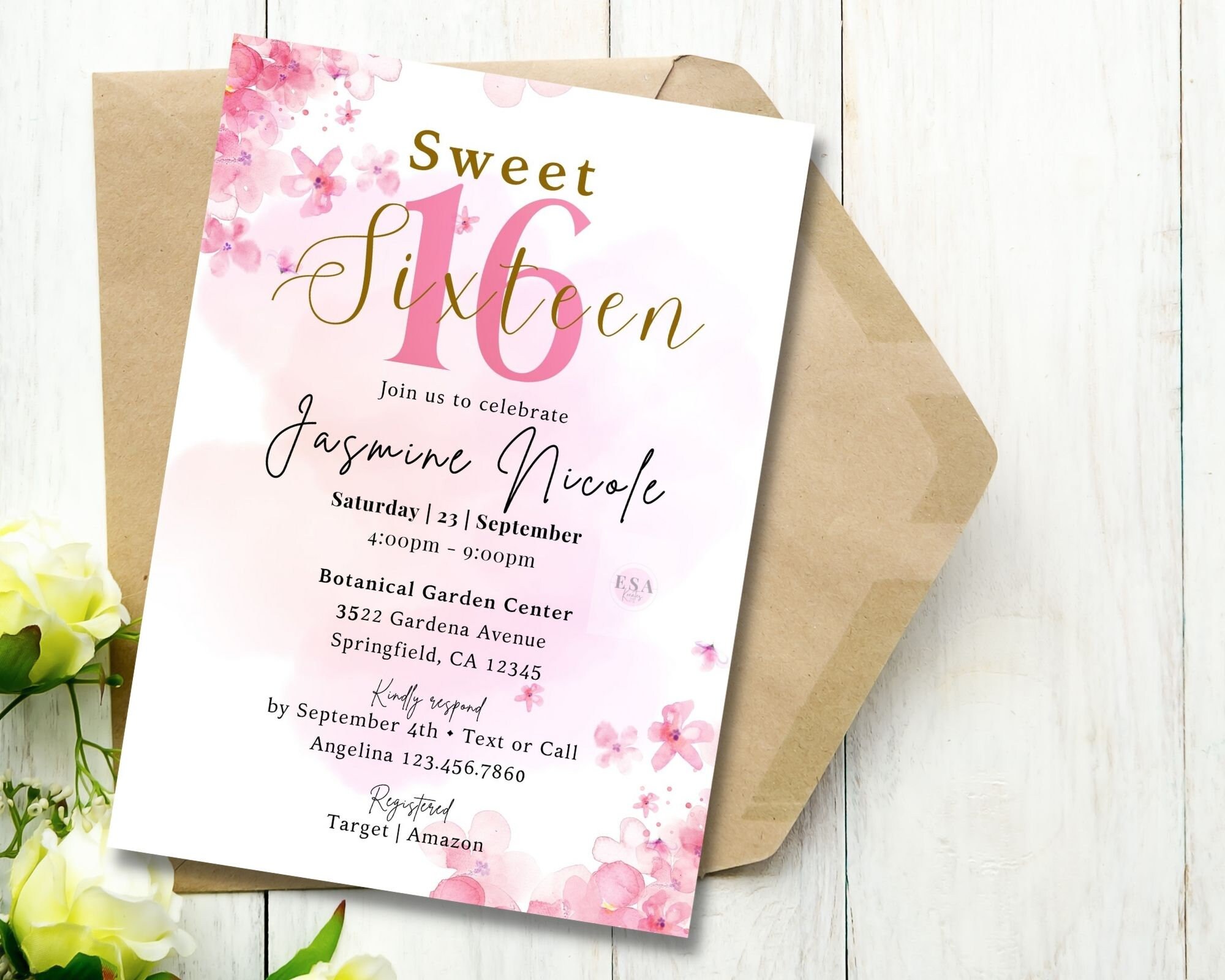 Sweet 16 Invitation Template: Minimalist Floral Design (canva Editable ...