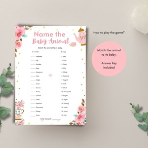 Name the Baby Animal Game: Floral Tea Party Baby Shower (PDF) - Etsy