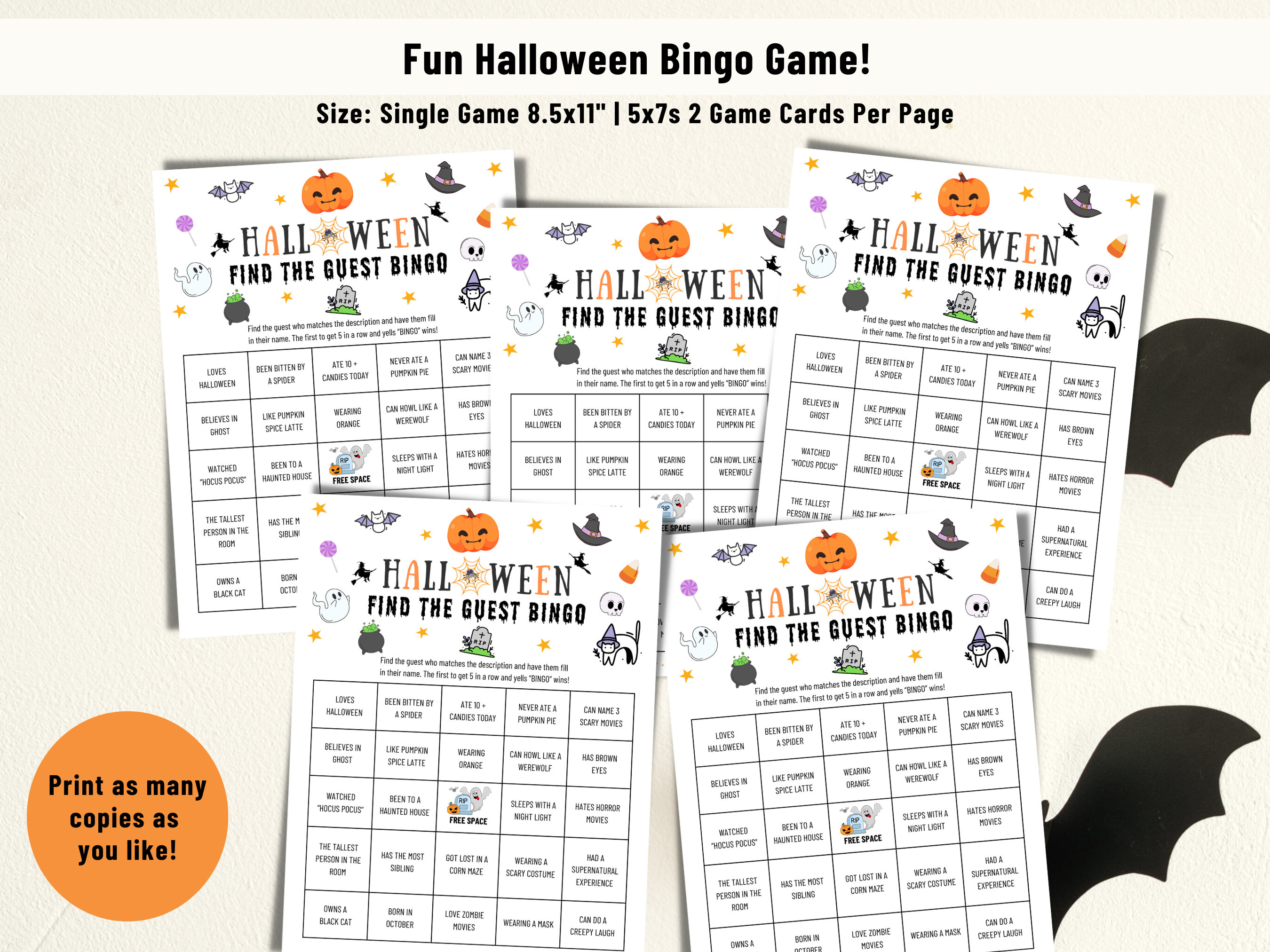 Halloween Find the Guest Bingo Game: Printable Party Icebreaker (PDF ...