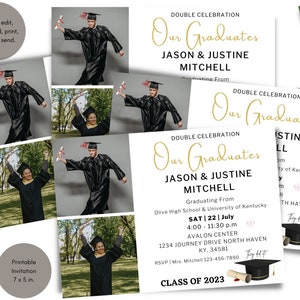 Graduation Party Invitation Template, Two Graduates Invitation With ...