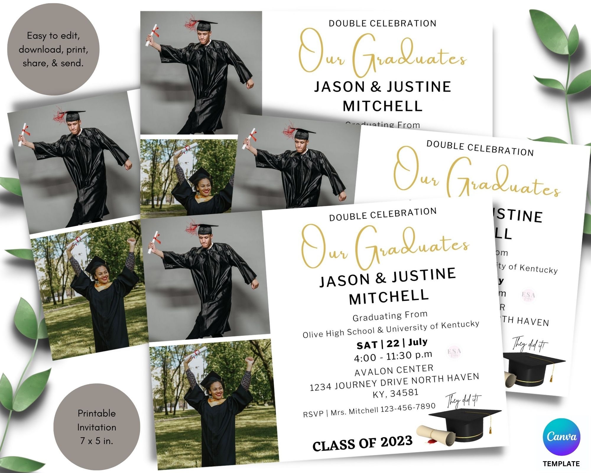 Graduation Party Invitation Template Two Graduates Invitation - Etsy