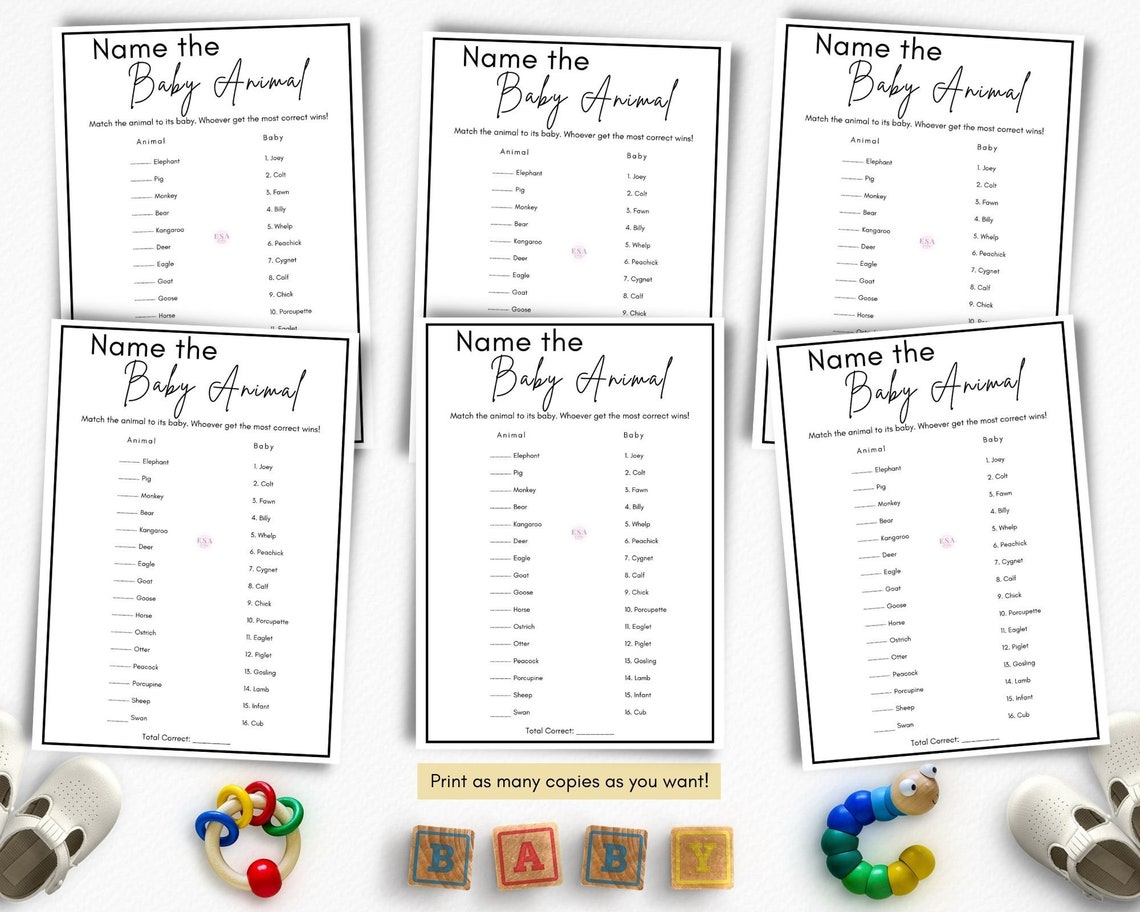 Name the Baby Animal Game, Minimalist Baby Animal Name Game, Baby ...