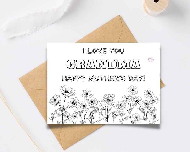 Grandma Printable Mothers Day Coloring Card for Kids, Grandma ...