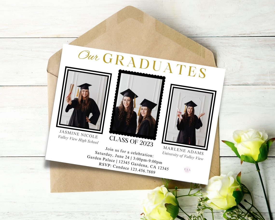 Graduation Party Invitation Template, Two Graduates Invitation With ...