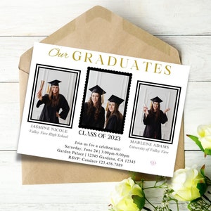 Graduation Party Invitation Template, Two Graduates Invitation With ...