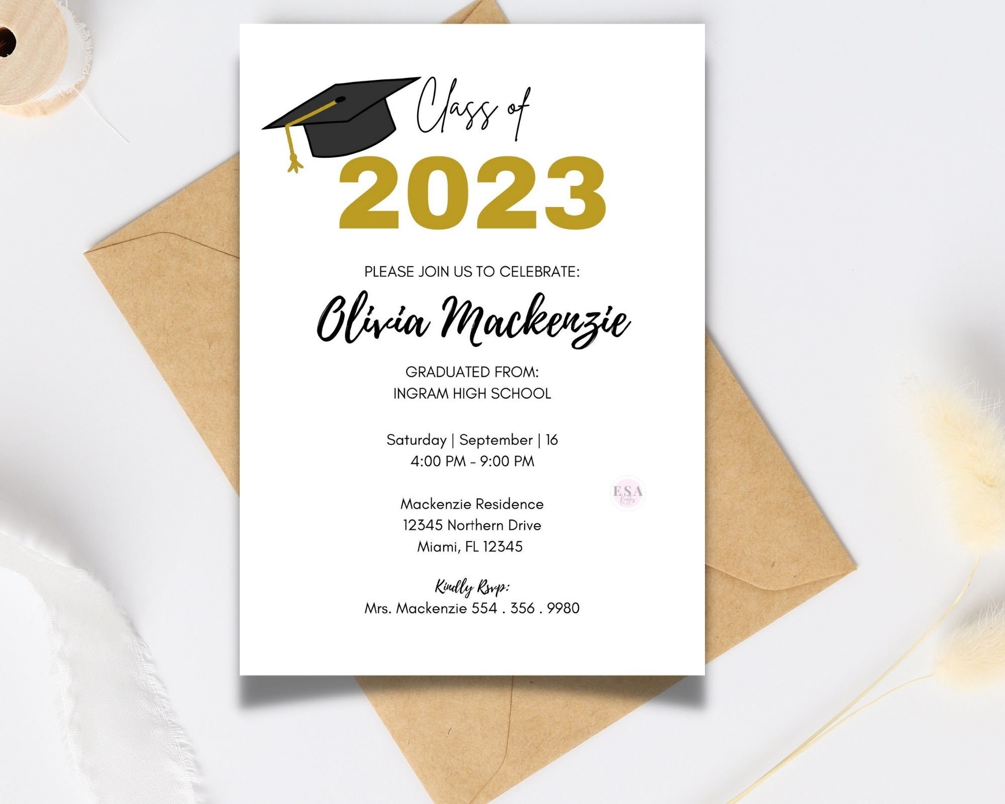 Minimalist Graduation Party Invitation Template: 5x7 Printable (digital ...