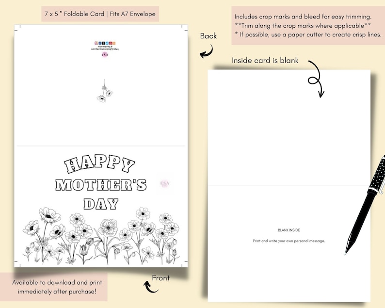 Printable Mothers Day Coloring Card for Kids, Mothers Day Questionnaire ...