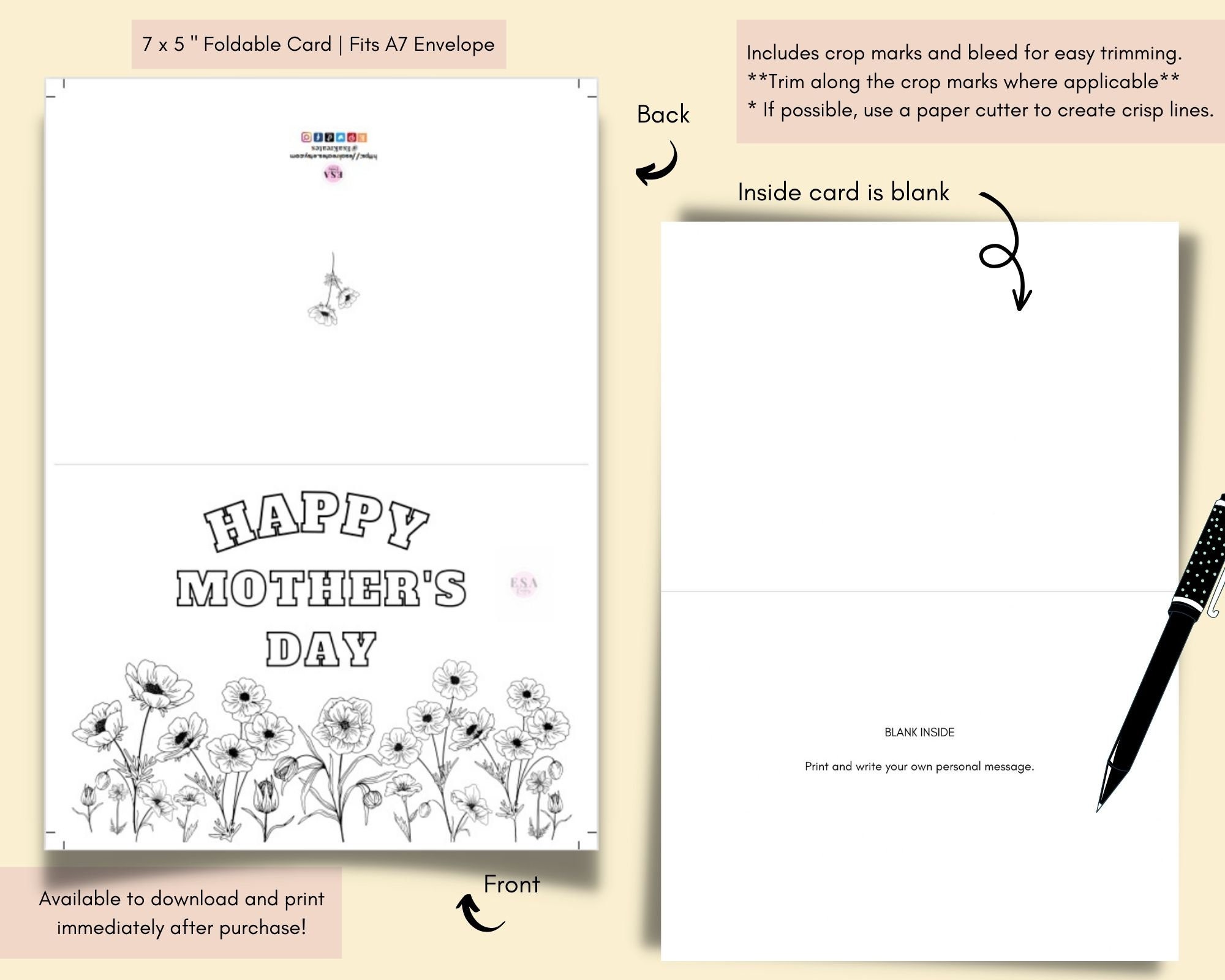 Printable Mothers Day Coloring Card for Kids, Mothers Day Questionnaire ...