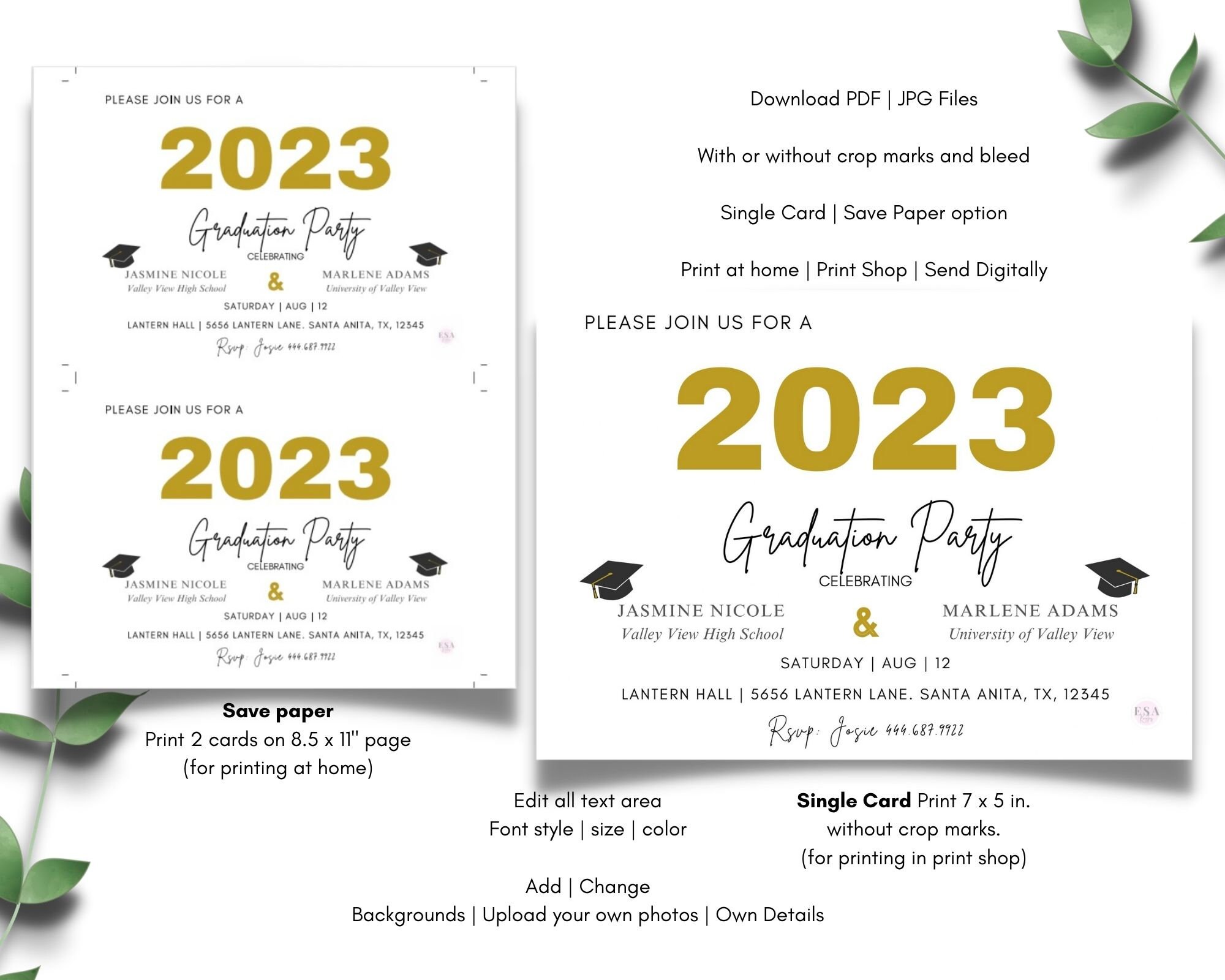 Graduation Party Invitation Template, Fully Editable Graduation ...
