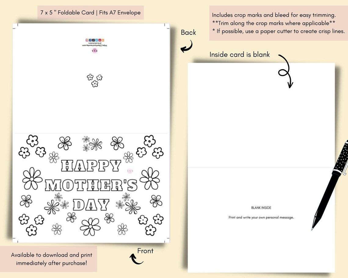 Printable Mother's Day Coloring Card for Kids, Mother's Day ...