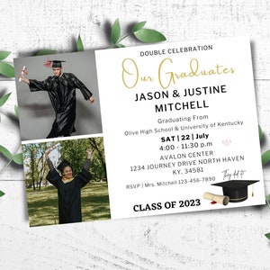 Graduation Party Invitation Template, Two Graduates Invitation With ...