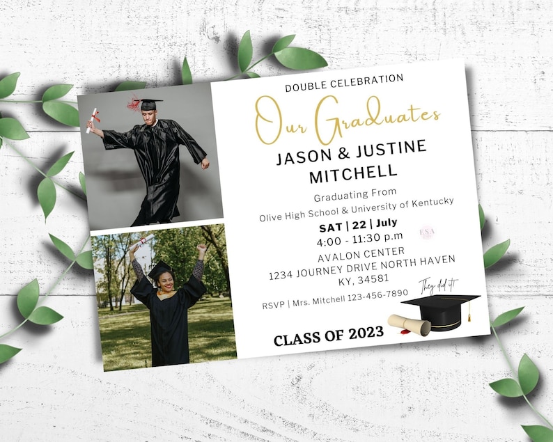 Graduation Party Invitation Template Two Graduates Invitation - Etsy