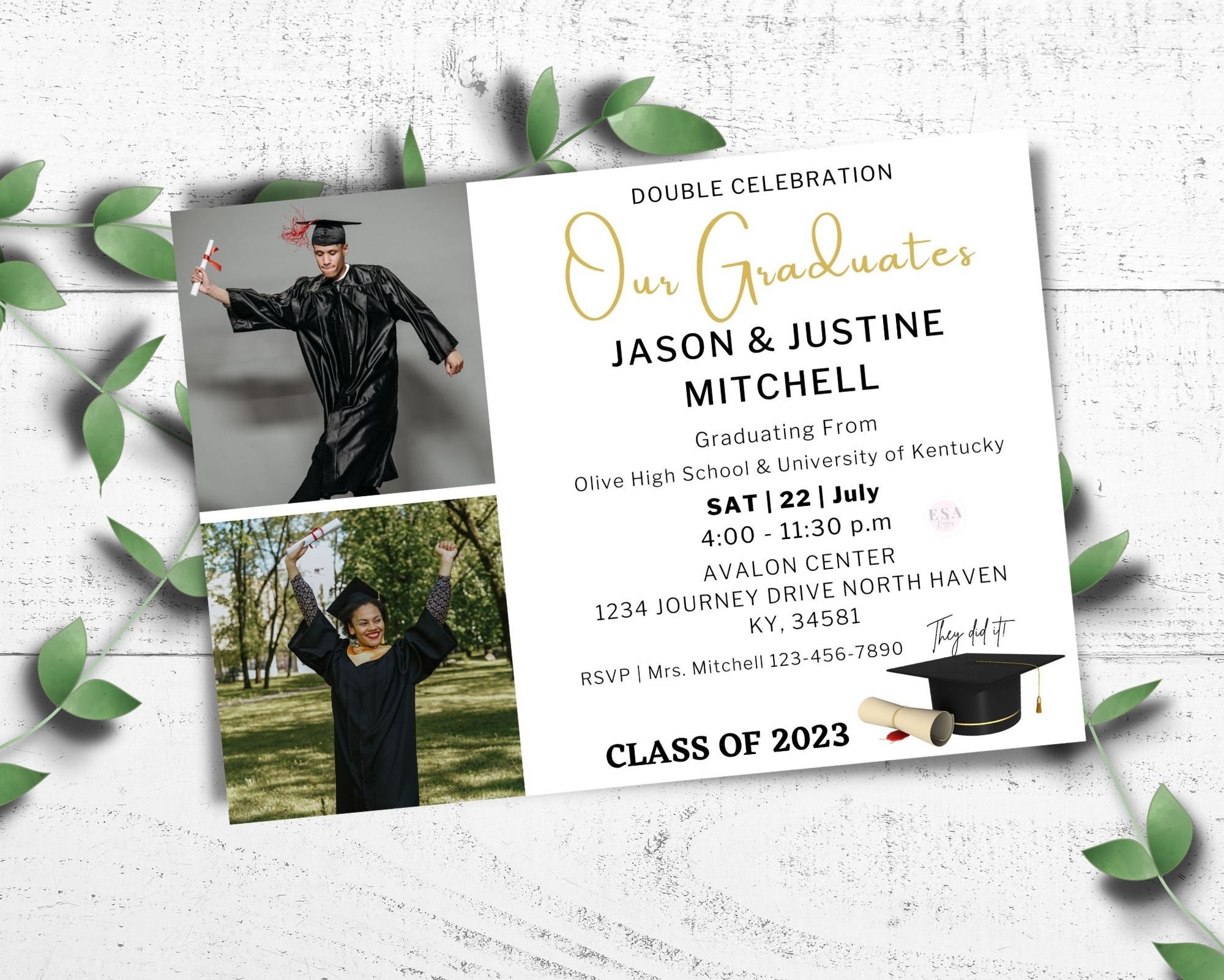 Graduation Party Invitation Template Two Graduates Invitation - Etsy