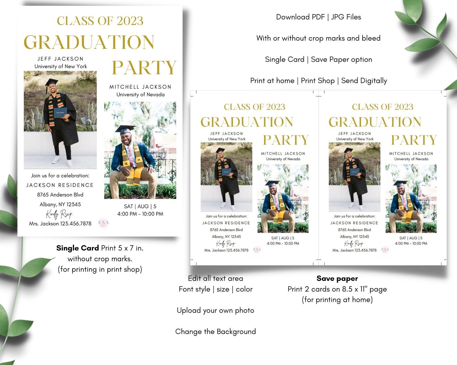 Graduation Party Invitation Template Two Graduates Invitation - Etsy