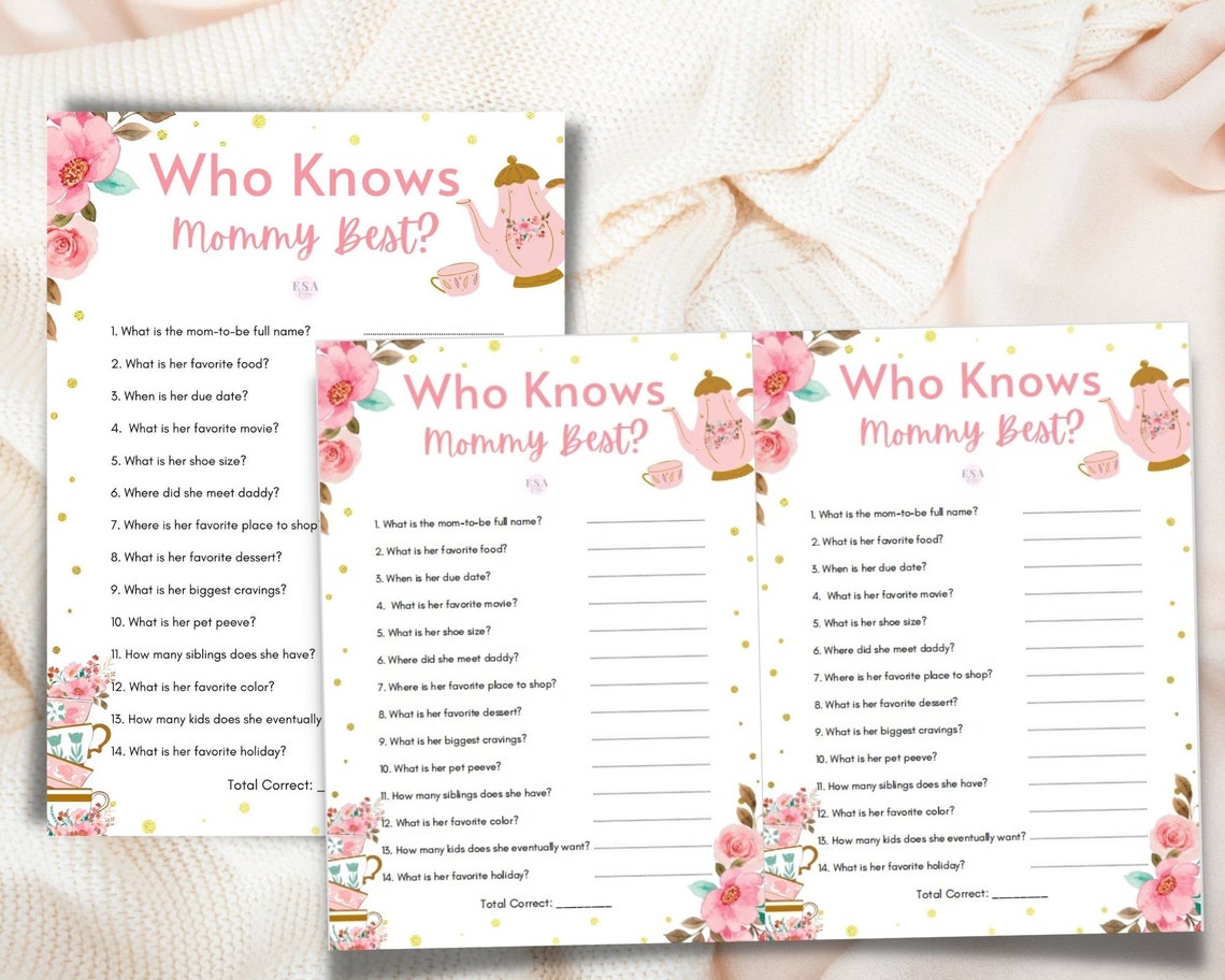 Who Knows Mommy Best Baby Shower Game, Baby Shower Girl, Printable Baby ...