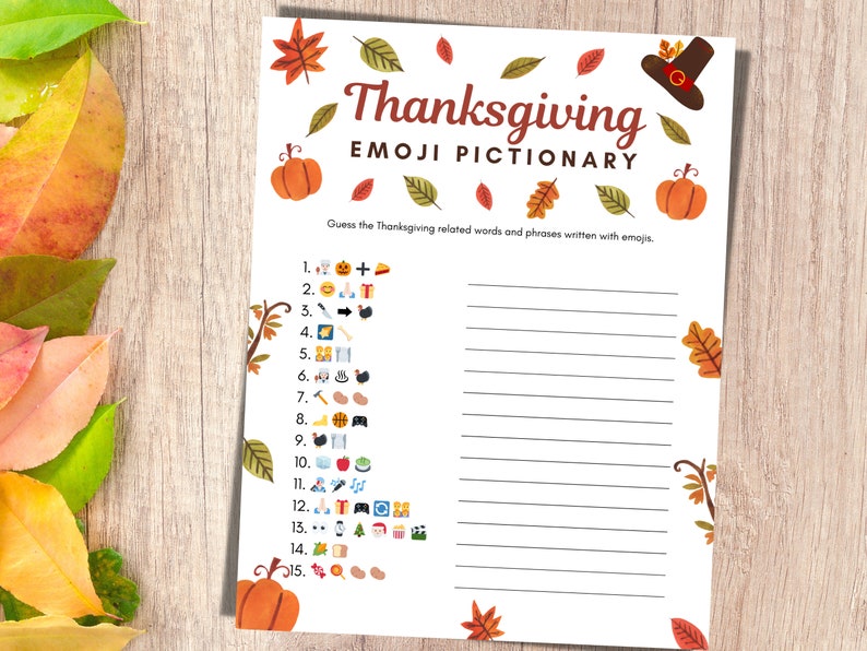 Thanksgiving Emoji Pictionary Game: Printable Party Activity (PDF) - Etsy