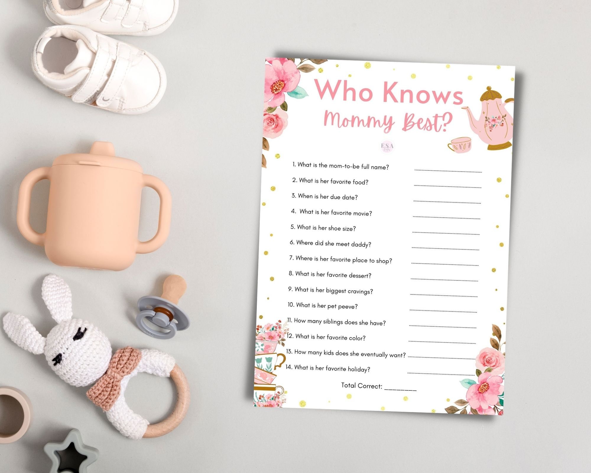 Who Knows Mommy Best Baby Shower Game, Baby Shower Girl, Printable Baby ...