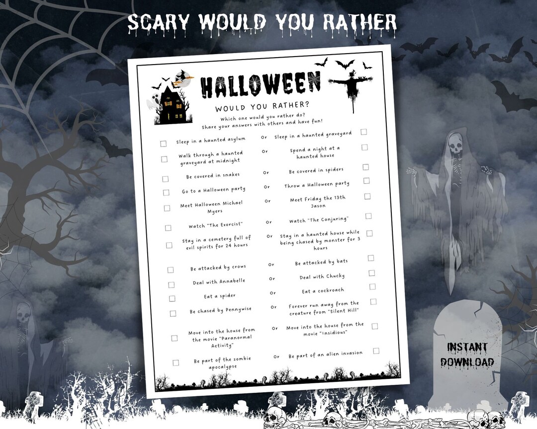 Would You Rather Printable Game, Spooky Halloween Party Game, Halloween ...