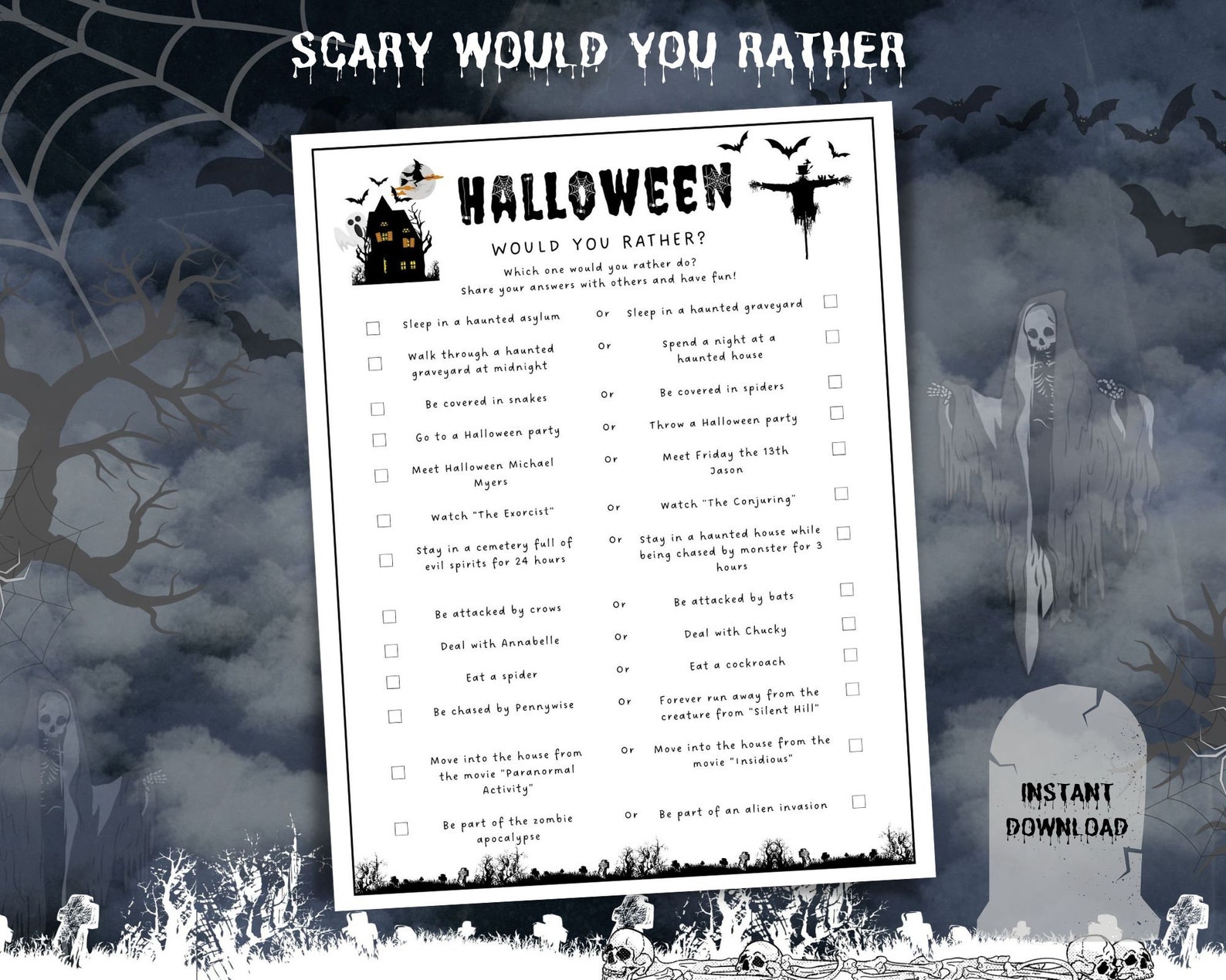 Would You Rather Printable Game, Spooky Halloween Party Game, Halloween ...