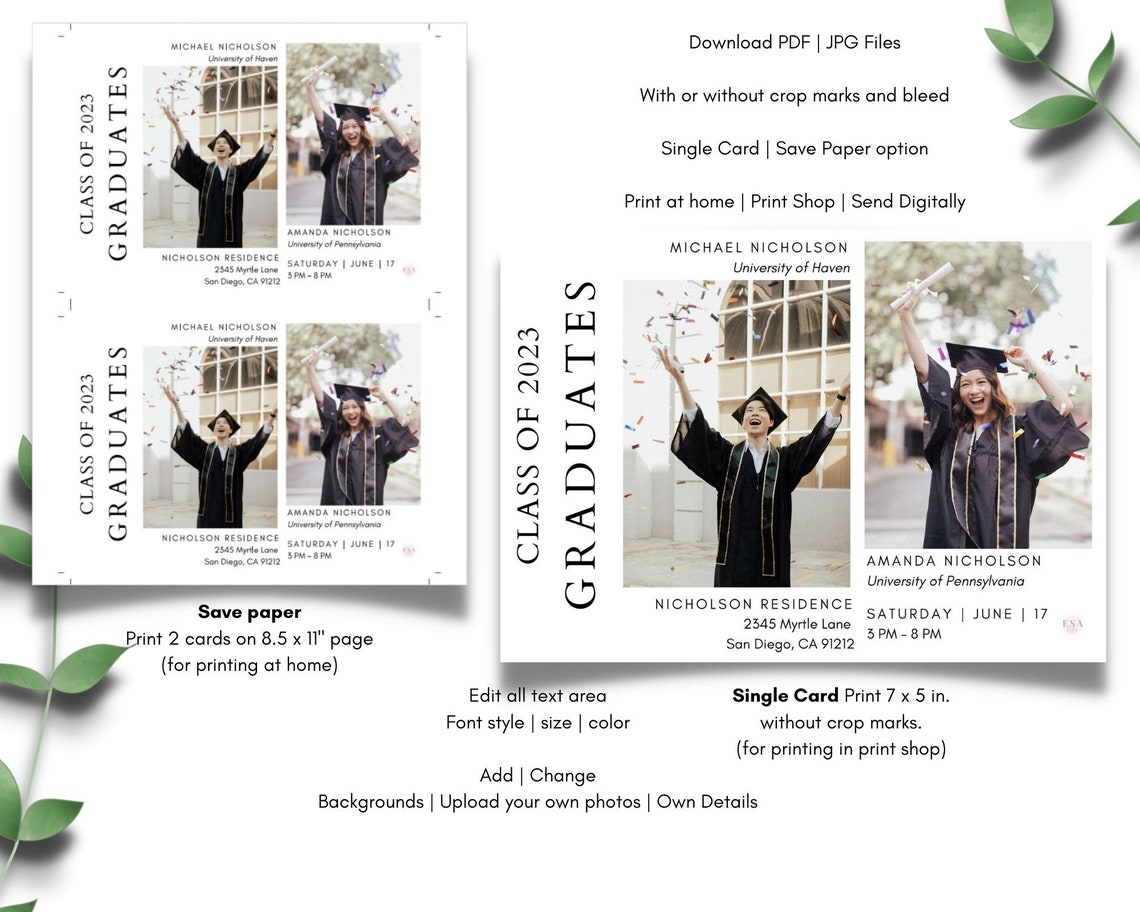 Graduation Party Invitation Template Two Graduates Invitation - Etsy