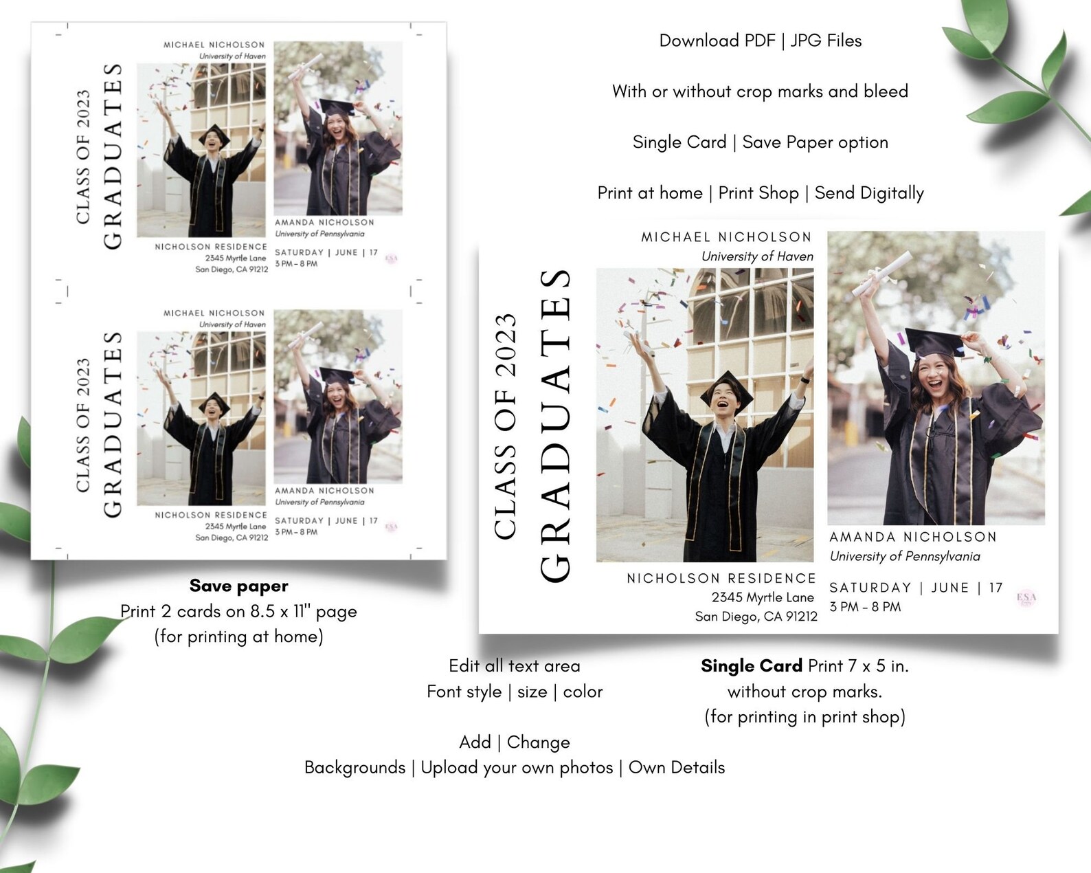 Graduation Party Invitation Template, Two Graduates Invitation With ...