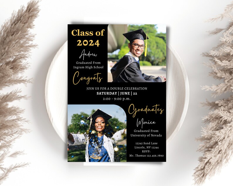 Graduation Party Invitation Template, Two Graduates Invitation With ...