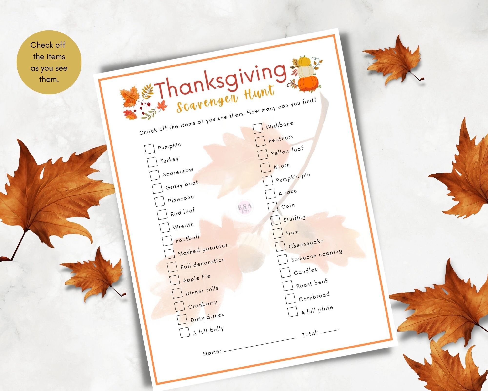 Scavenger Hunt Thanksgiving Game, Printable Scavenger Hunt Game ...
