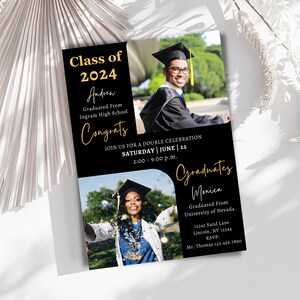 Graduation Party Invitation Template, Two Graduates Invitation With ...