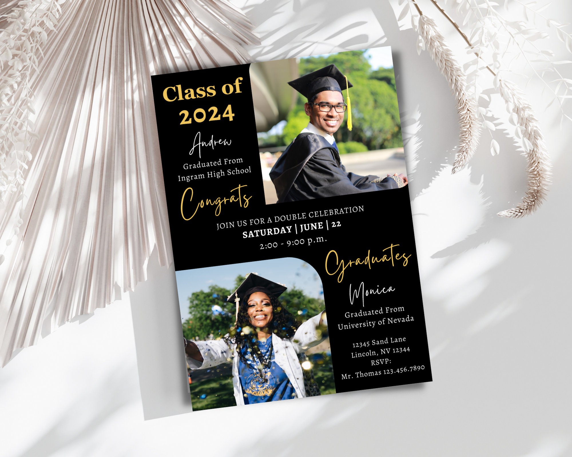 Graduation Party Invitation Template, Two Graduates Invitation With ...