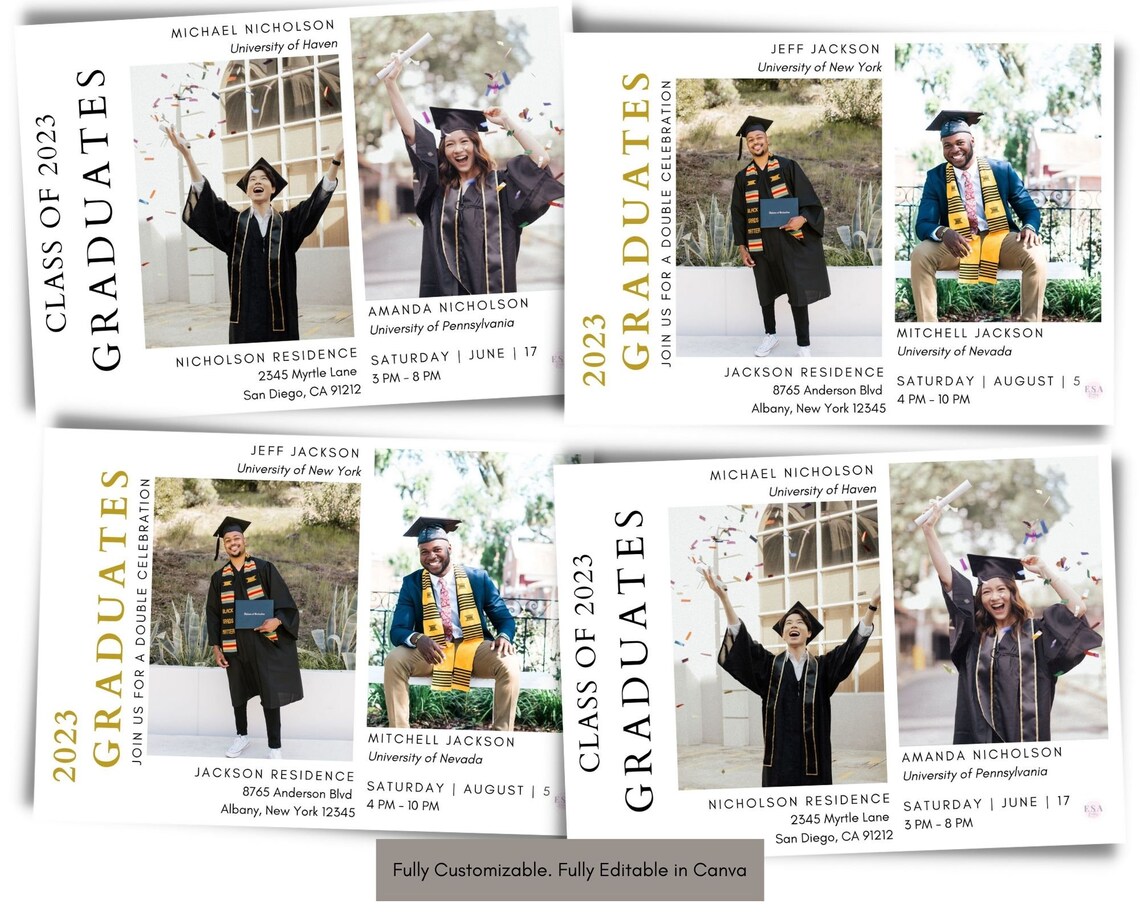 Graduation Party Invitation Template, Two Graduates Invitation With ...