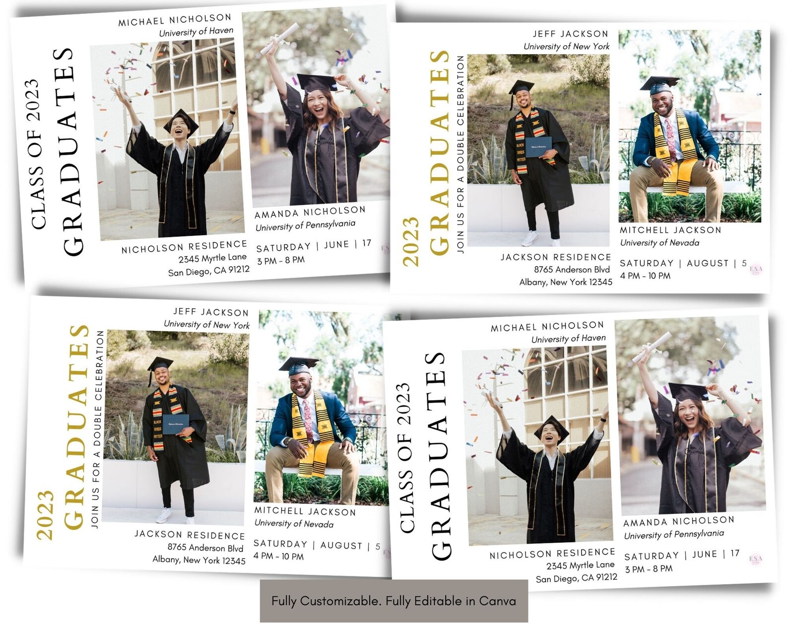 Graduation Party Invitation Template, Two Graduates Invitation With ...