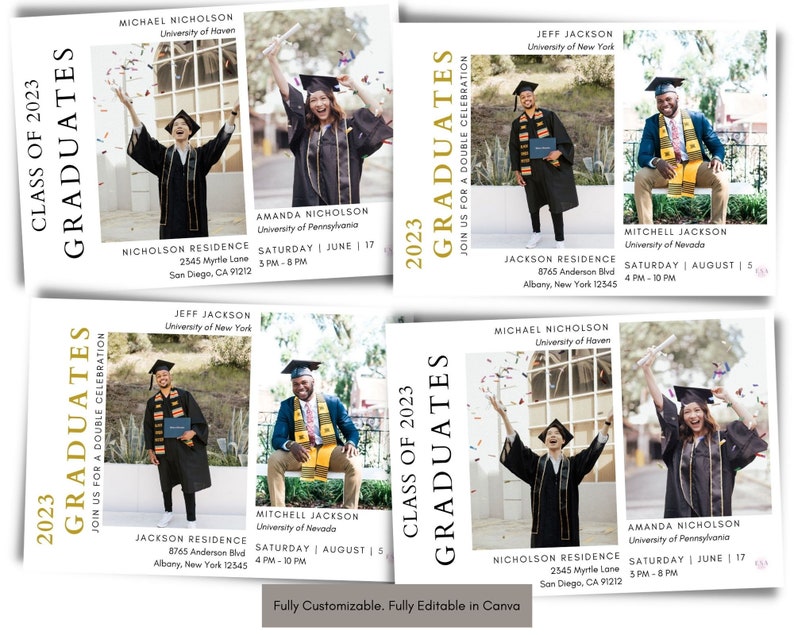 Graduation Party Invitation Template, Two Graduates Invitation With ...