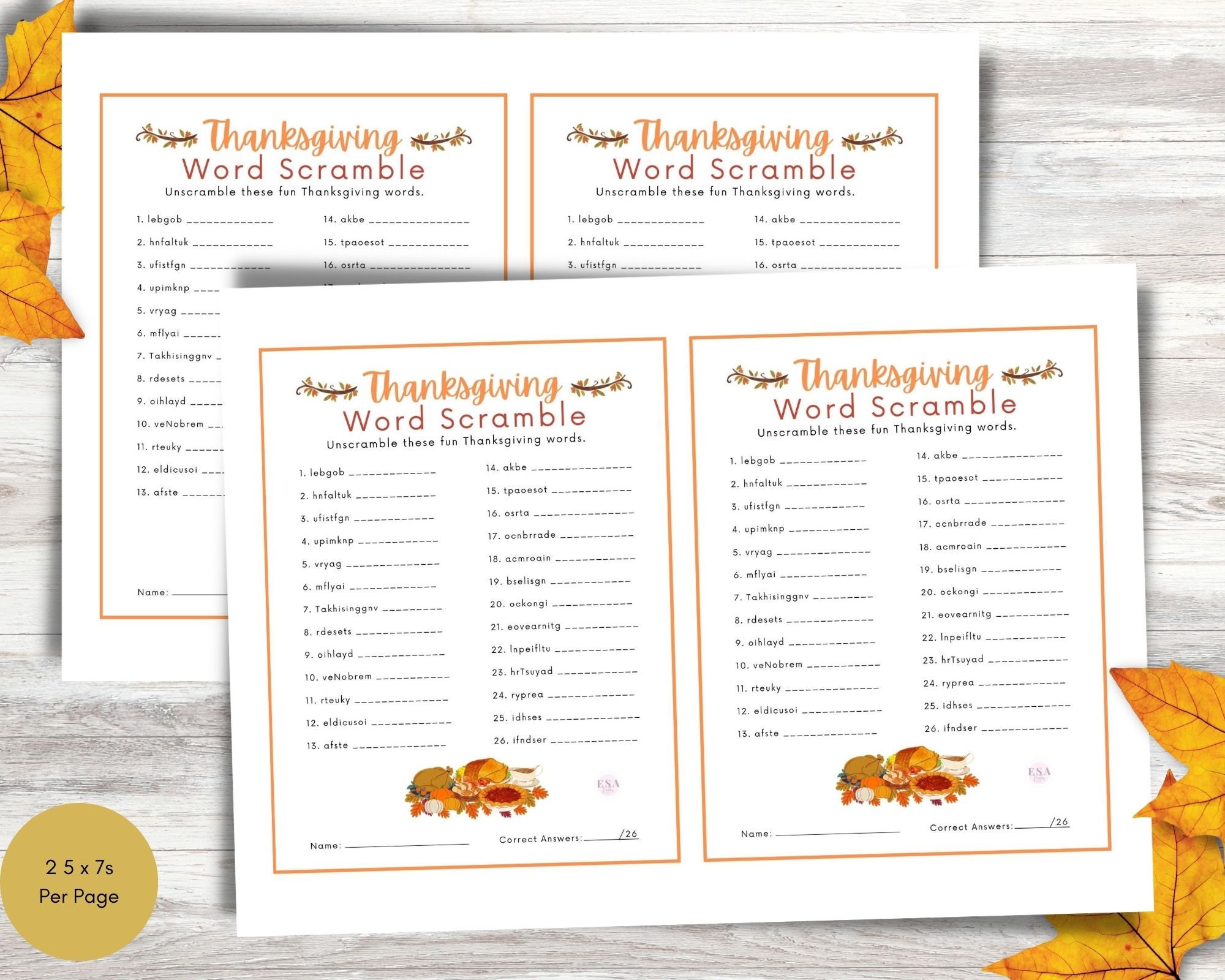 Thanksgiving Word Scramble Game: Printable Family Activity (PDF) - Etsy