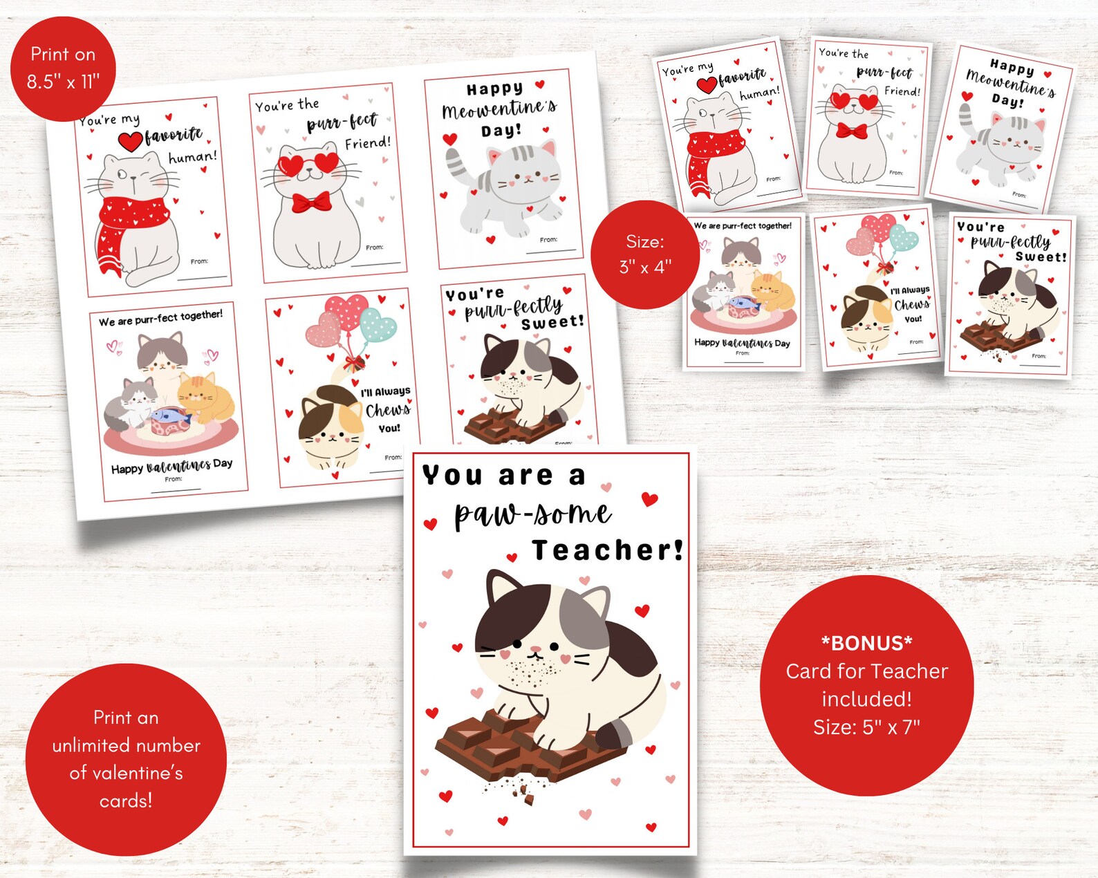 Cat Valentine Card, Valentines Day Card for Kids, Cat Valentine Tag ...