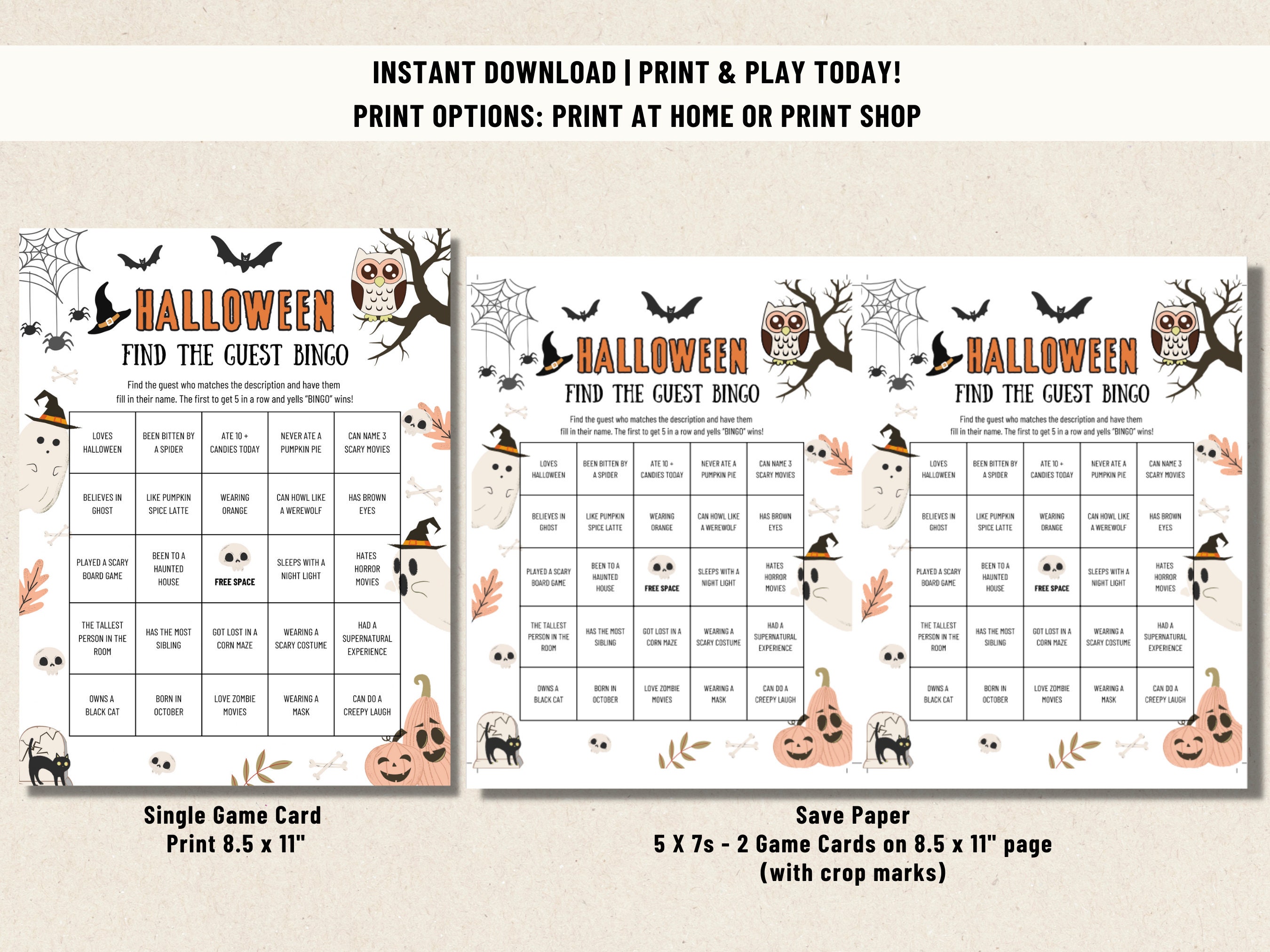 Halloween Find the Guest Bingo Game, Halloween Party Games, Printable ...