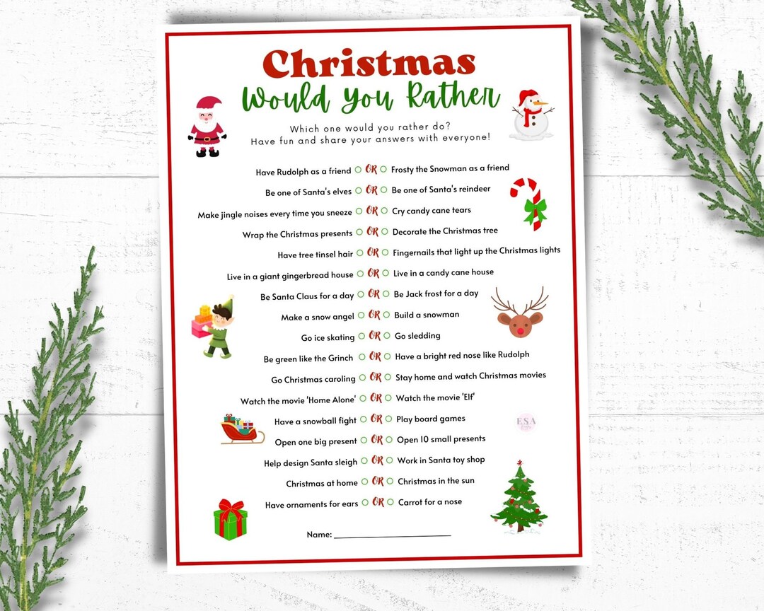 Christmas Would You Rather Game: Printable Holiday Party Activity (PDF ...