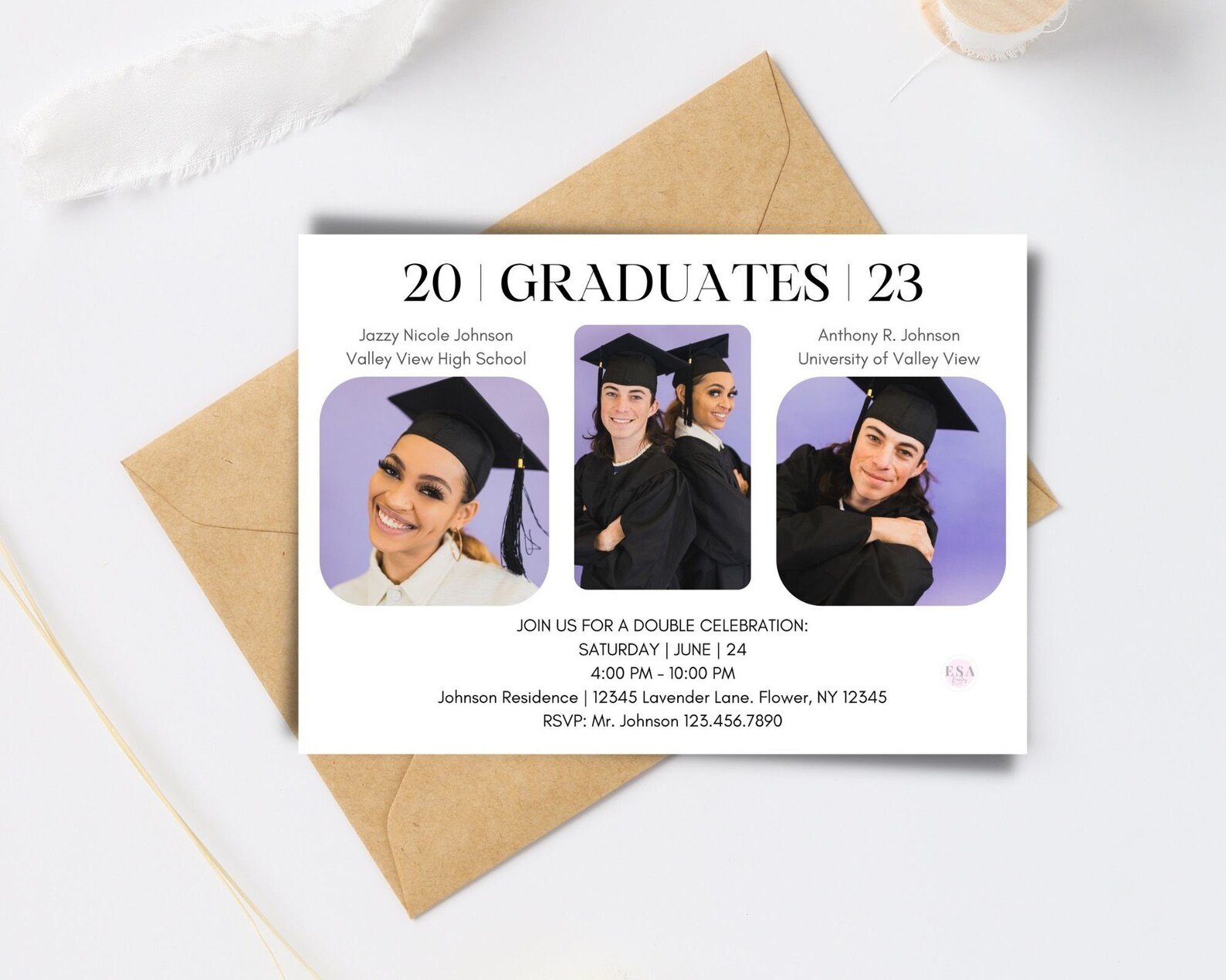 Double Graduation Party Invitation Template: Photo Collage (digital ...