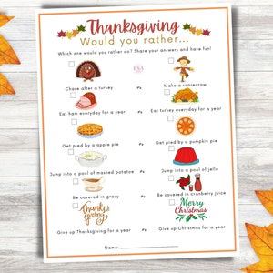 Would You Rather, Thanksgiving Would You Rather Game, Thanksgiving ...