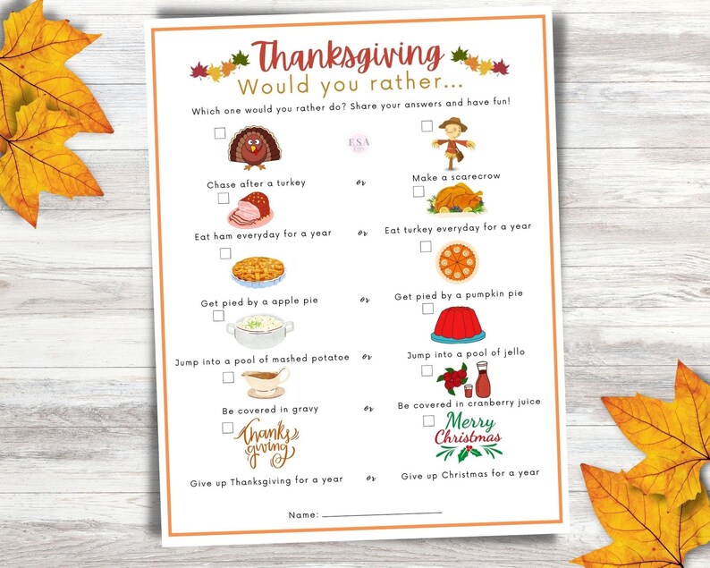 Would You Rather, Thanksgiving Would You Rather Game, Thanksgiving ...