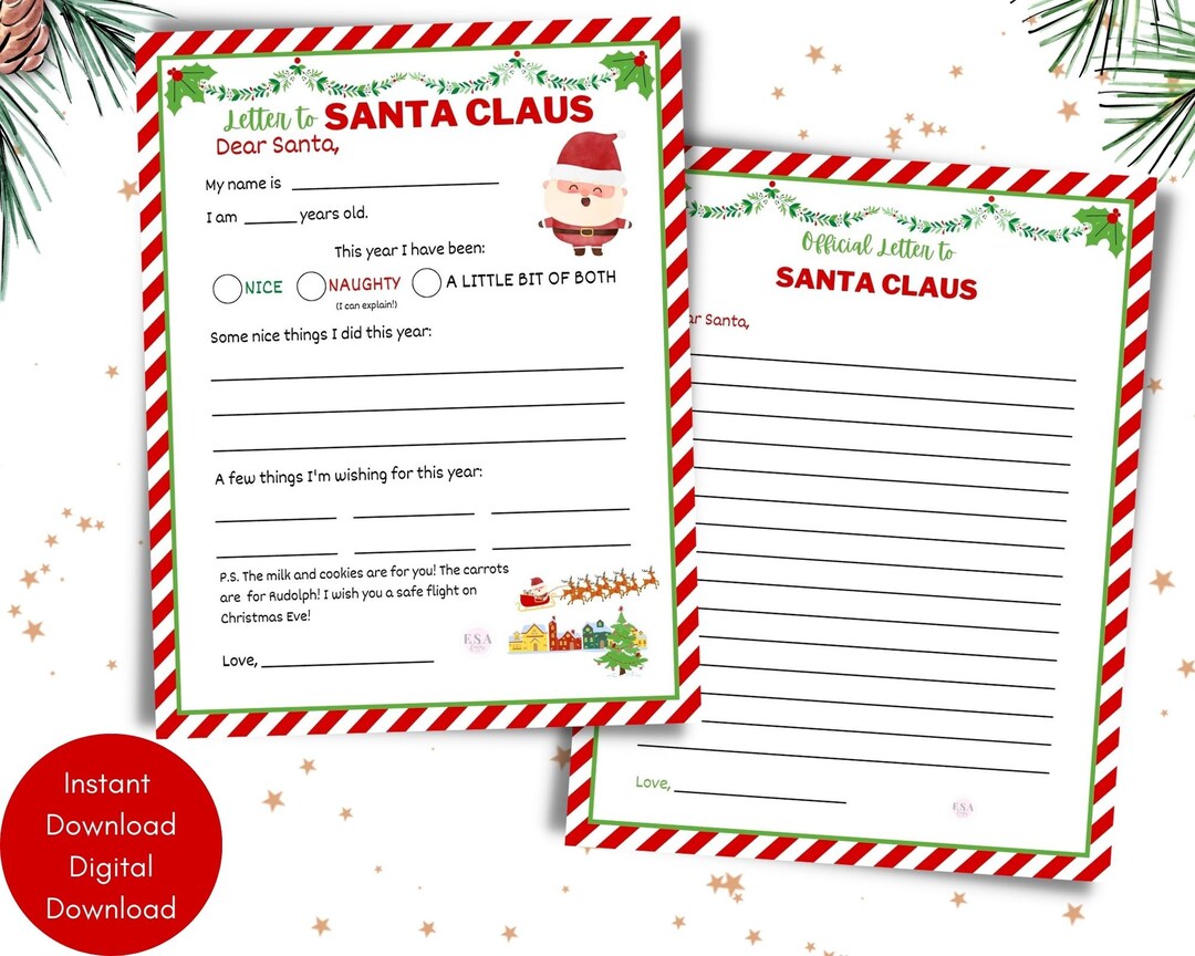 Letter to Santa Printable: Kids Christmas Wish List (PDF) - Etsy
