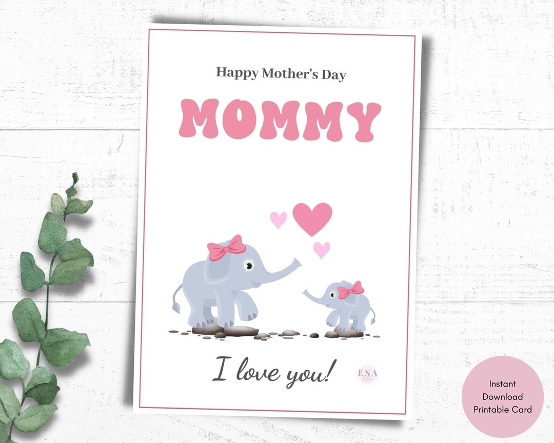 Elephant Mother's Day Card: Mommy & Baby (printable PDF) - Etsy